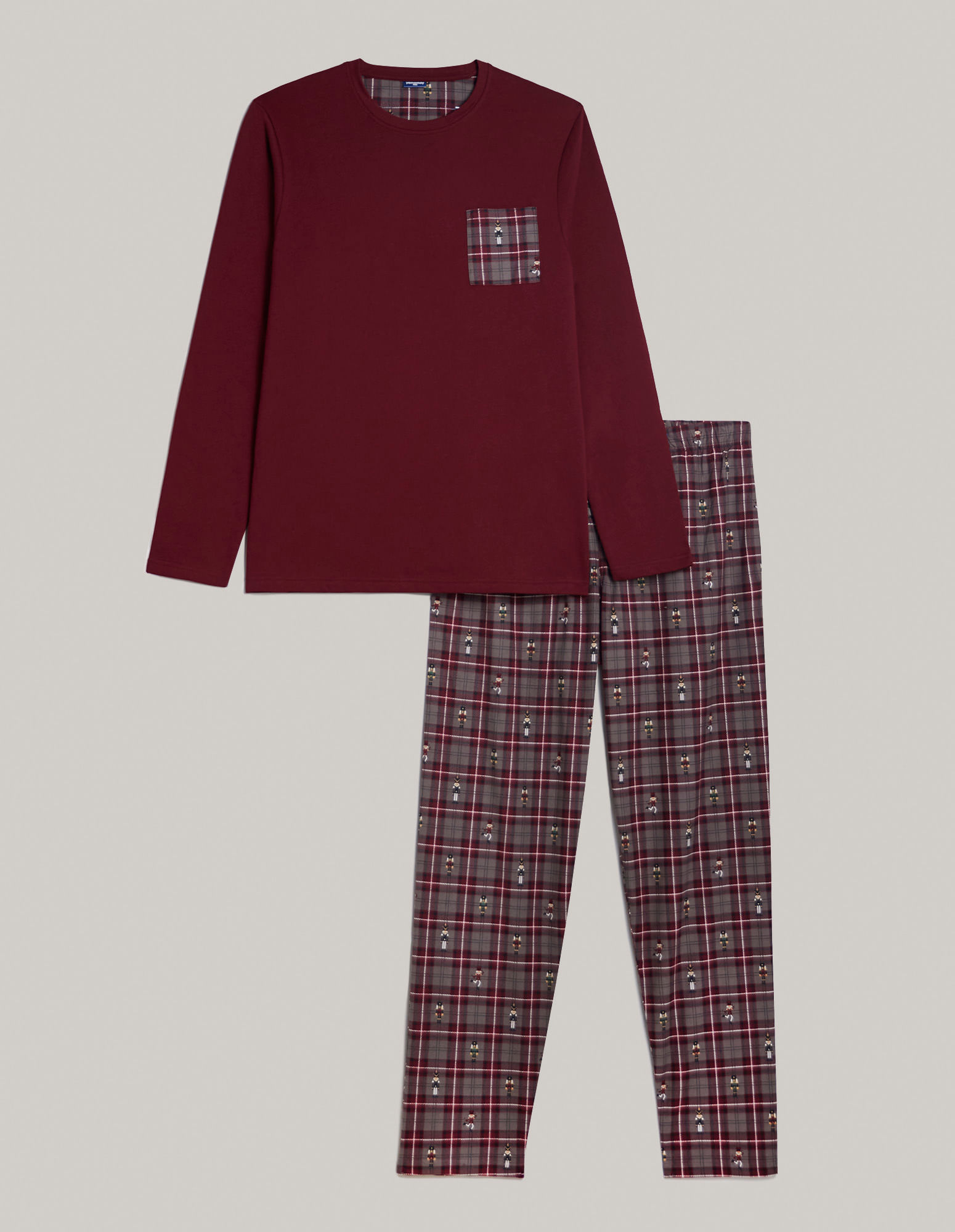Men’s light burgundy tartan long pajamas Xmas Hero - Yamamay